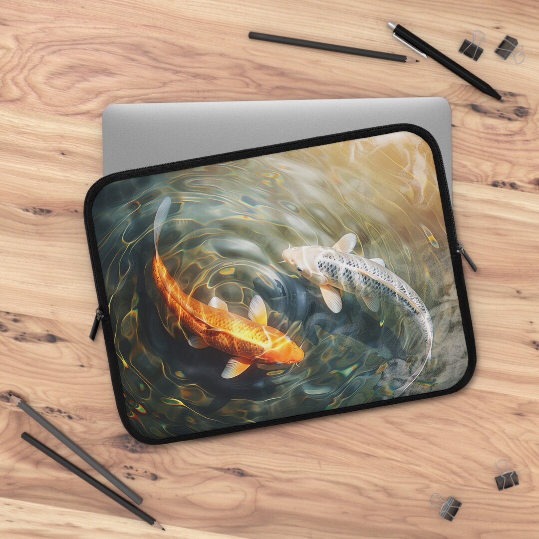 Yin Yang Koi Fish Lofi Laptop Sleeve, Kawaii Zen Fish Pond, Minimalist ...