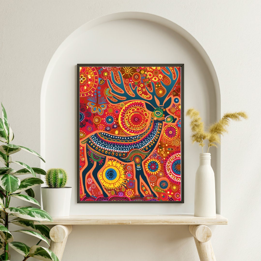 3:4 Indian Boho Deer Folk Print, Madhubani Art, Traditional Art, Indian ...