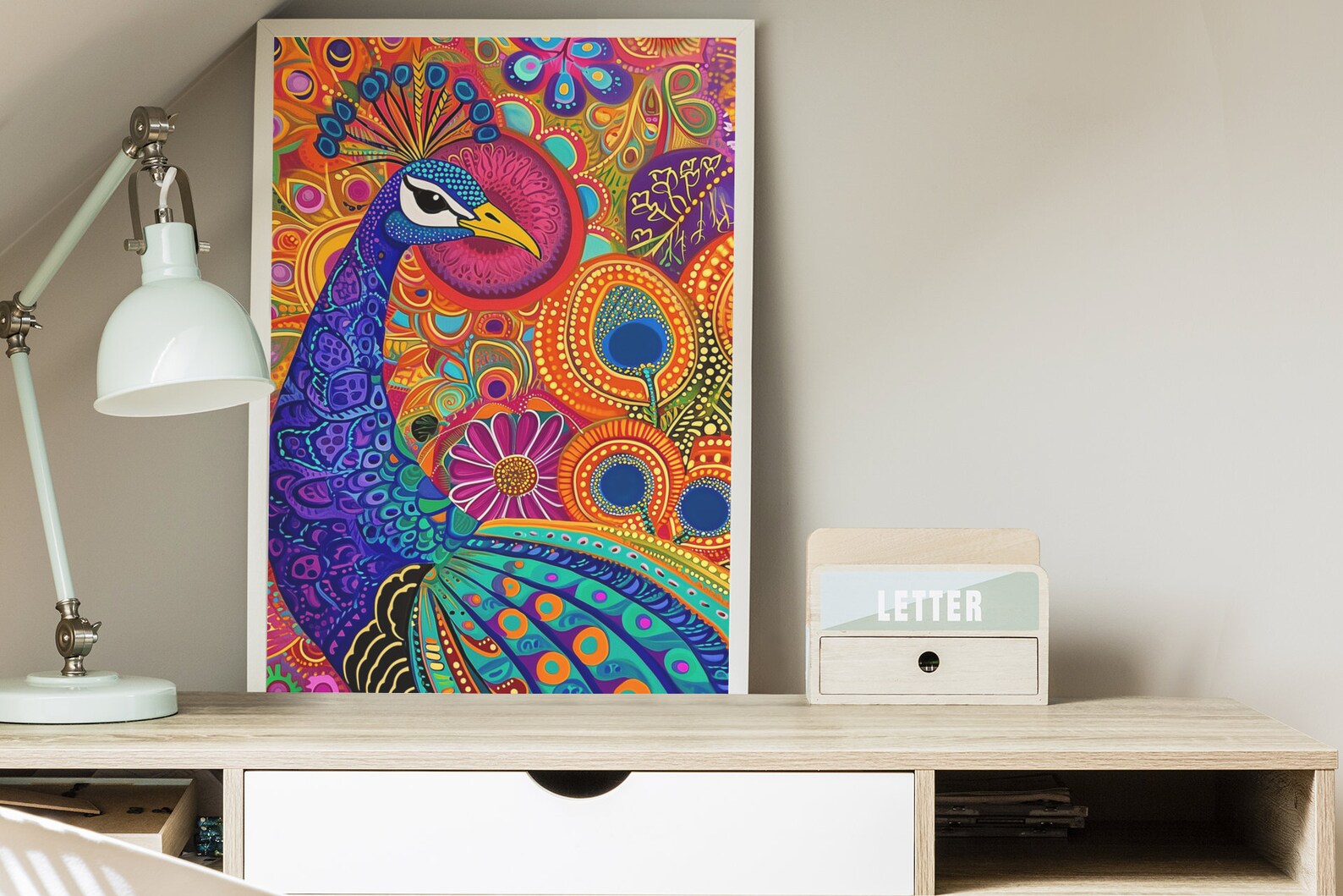 3:4 Indian Boho Peacock Folk Print, Madhubani Art, Traditional Art ...