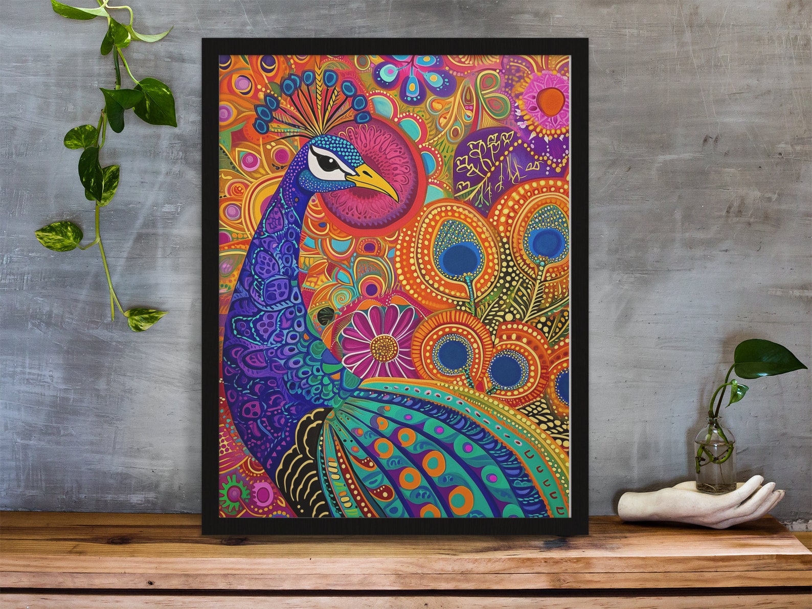 3:4 Indian Boho Peacock Folk Print, Madhubani Art, Traditional Art ...