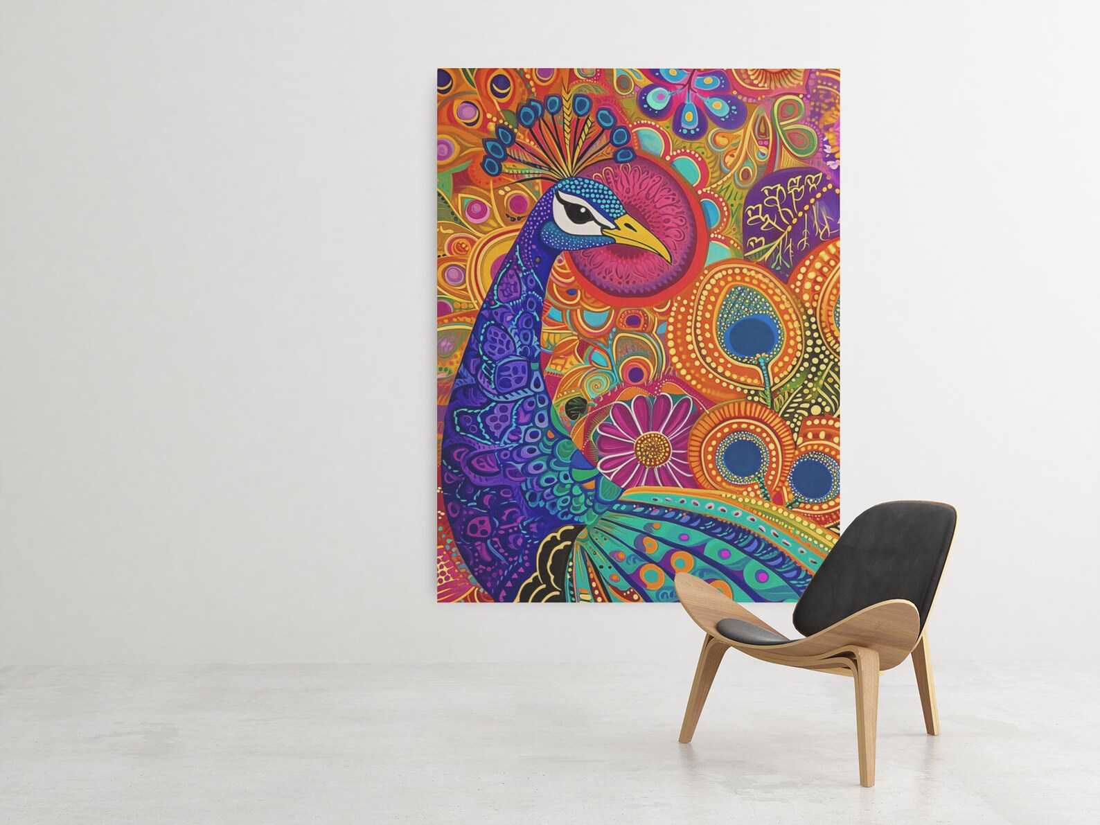 3:4 Indian Boho Peacock Folk Print, Madhubani Art, Traditional Art ...