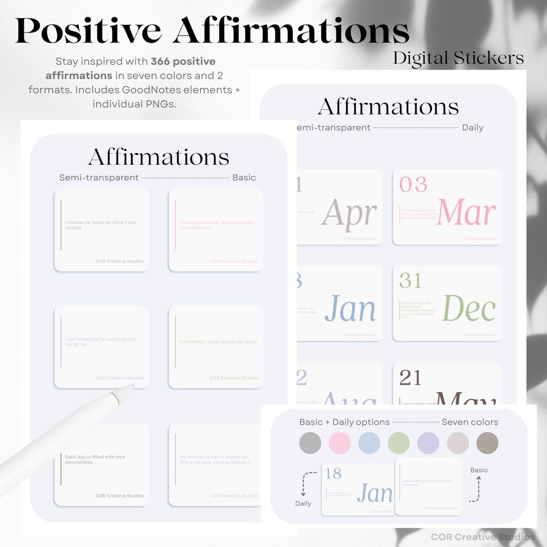 Positive Affirmations Digital Stickers: 5000+ for Goodnotes, Notability ...