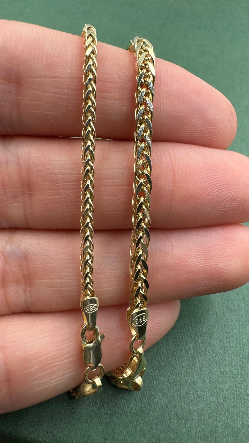14K Solid Gold Diamond Cut Wheat Chain Bracelet - 2.35mm - Etsy