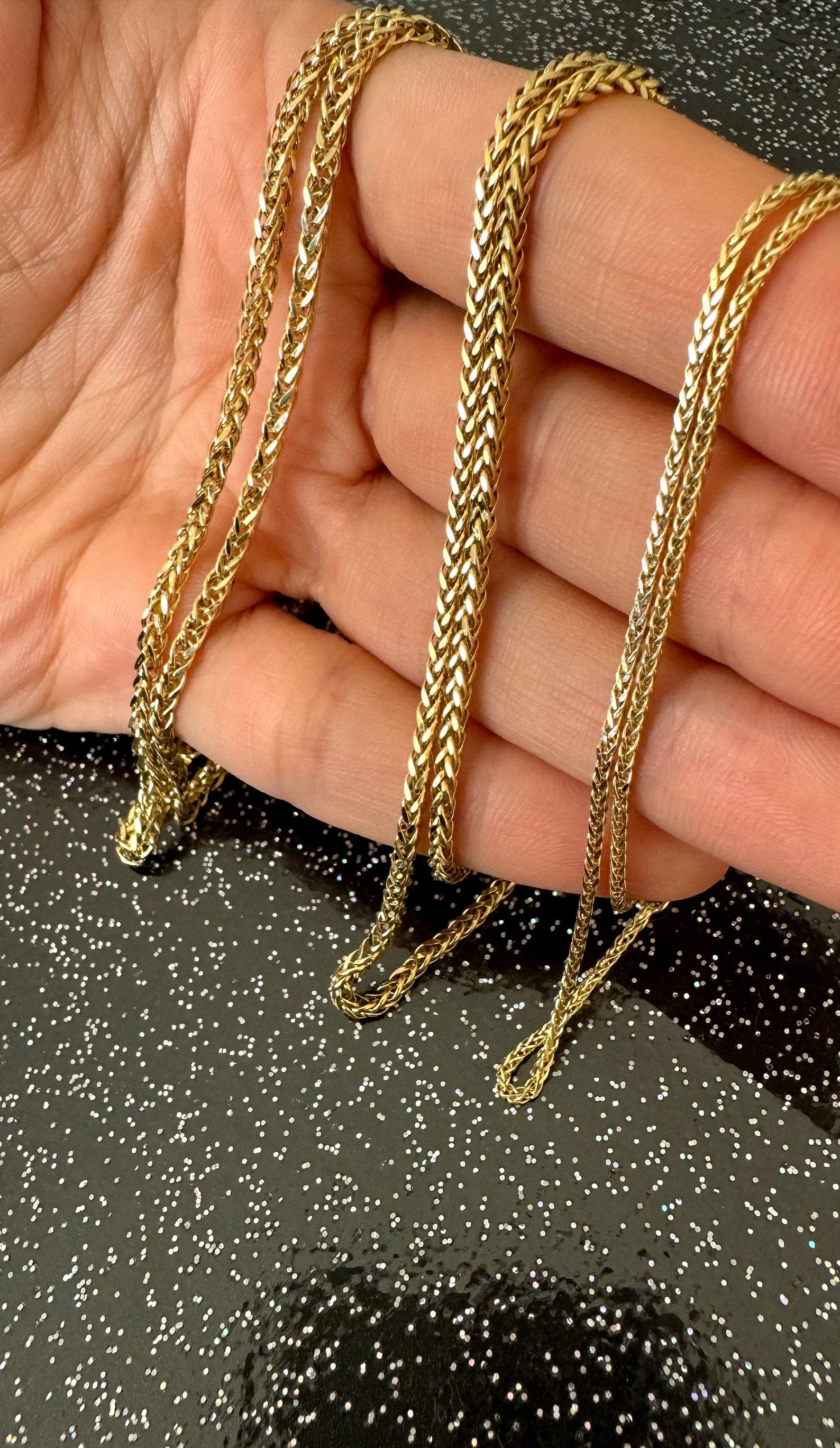 Solid 14K Gold Wheat Diamond Cut Shiny Chain Made in ITALY 14K 2mm 2 ...