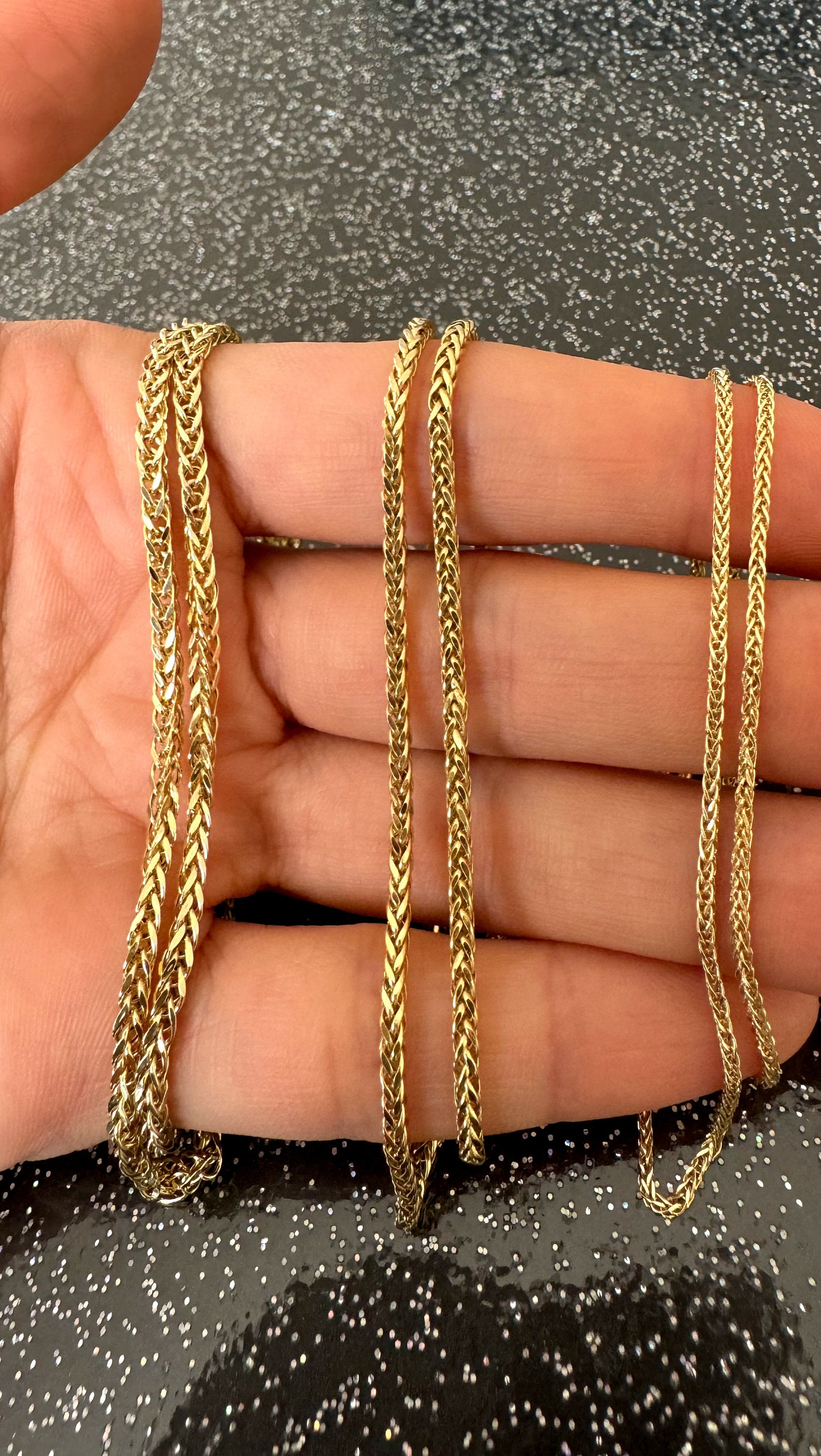 Solid 14K Gold Wheat Diamond Cut Shiny Chain Made in ITALY 14K 2mm 2 ...