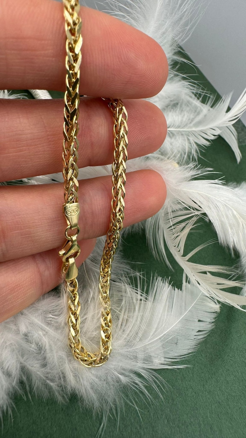 14K Solid Gold Diamond Cut Wheat Chain Bracelet - 2.35mm - Etsy