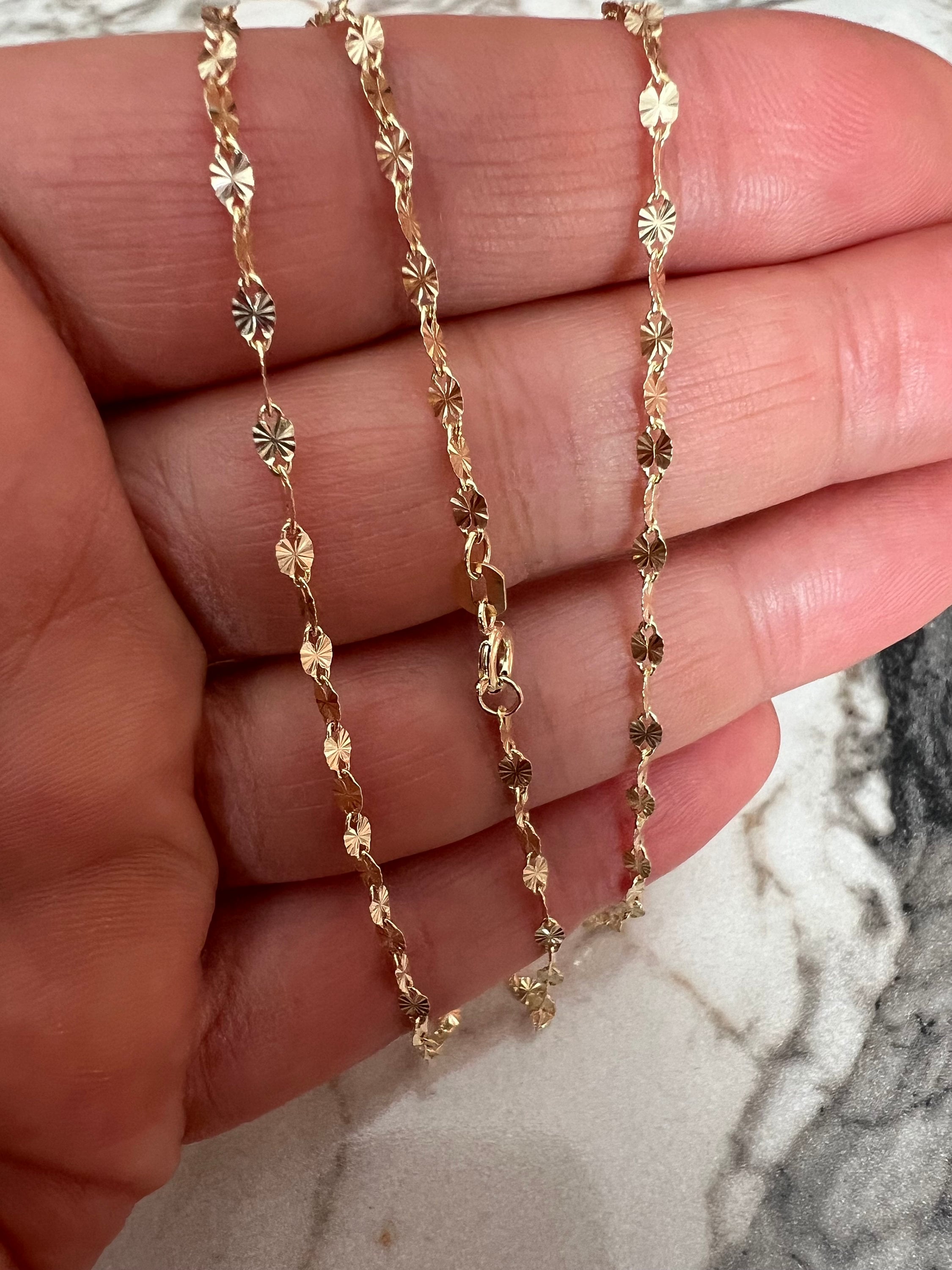 Solid 14K Gold 3.15mm Diamond Cut Chain, Genuine 14K Gold Necklace ...