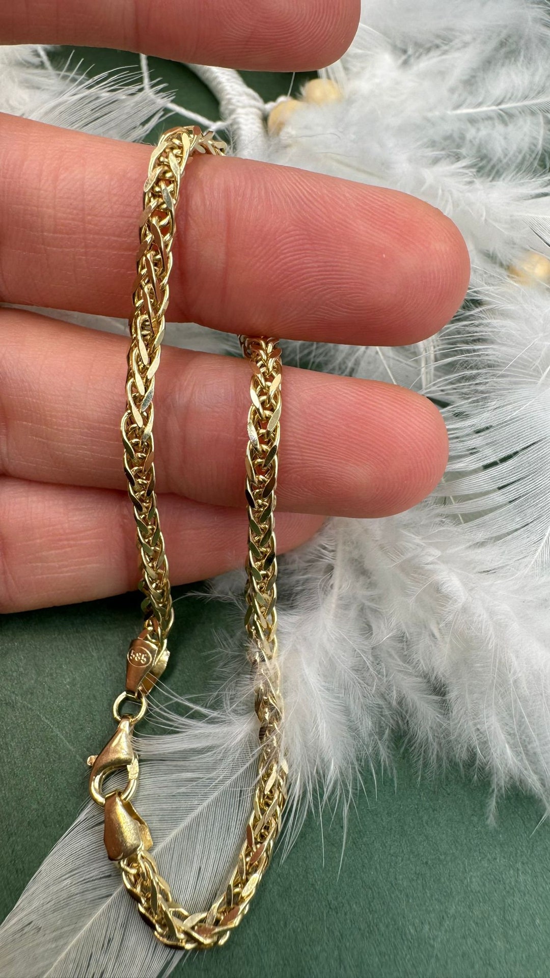 14K Solid Gold Diamond Cut Wheat Chain Bracelet - 2.35mm - Etsy