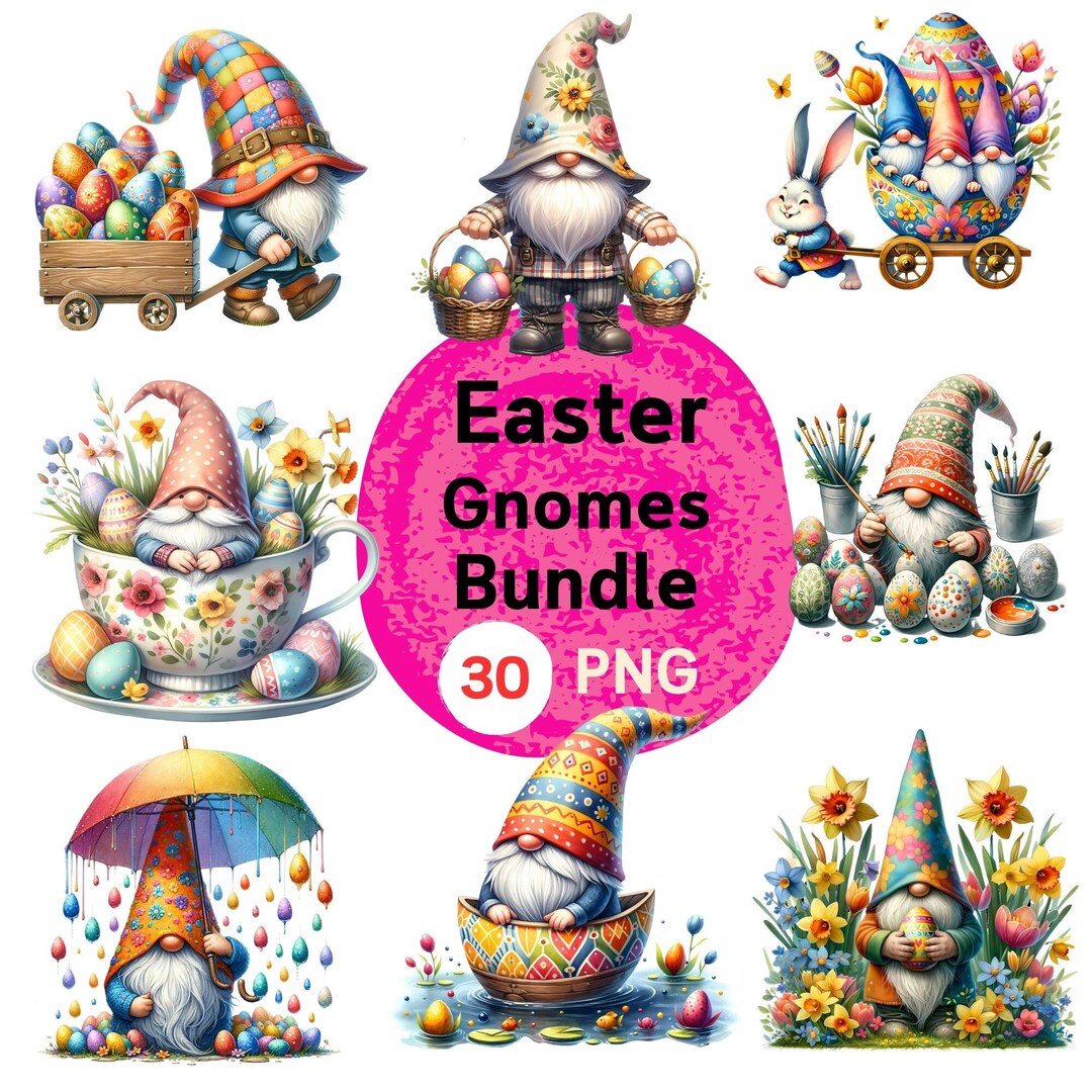 30 Watercolor Easter Gnome Collection Clipart, Easter Clipart Png ...