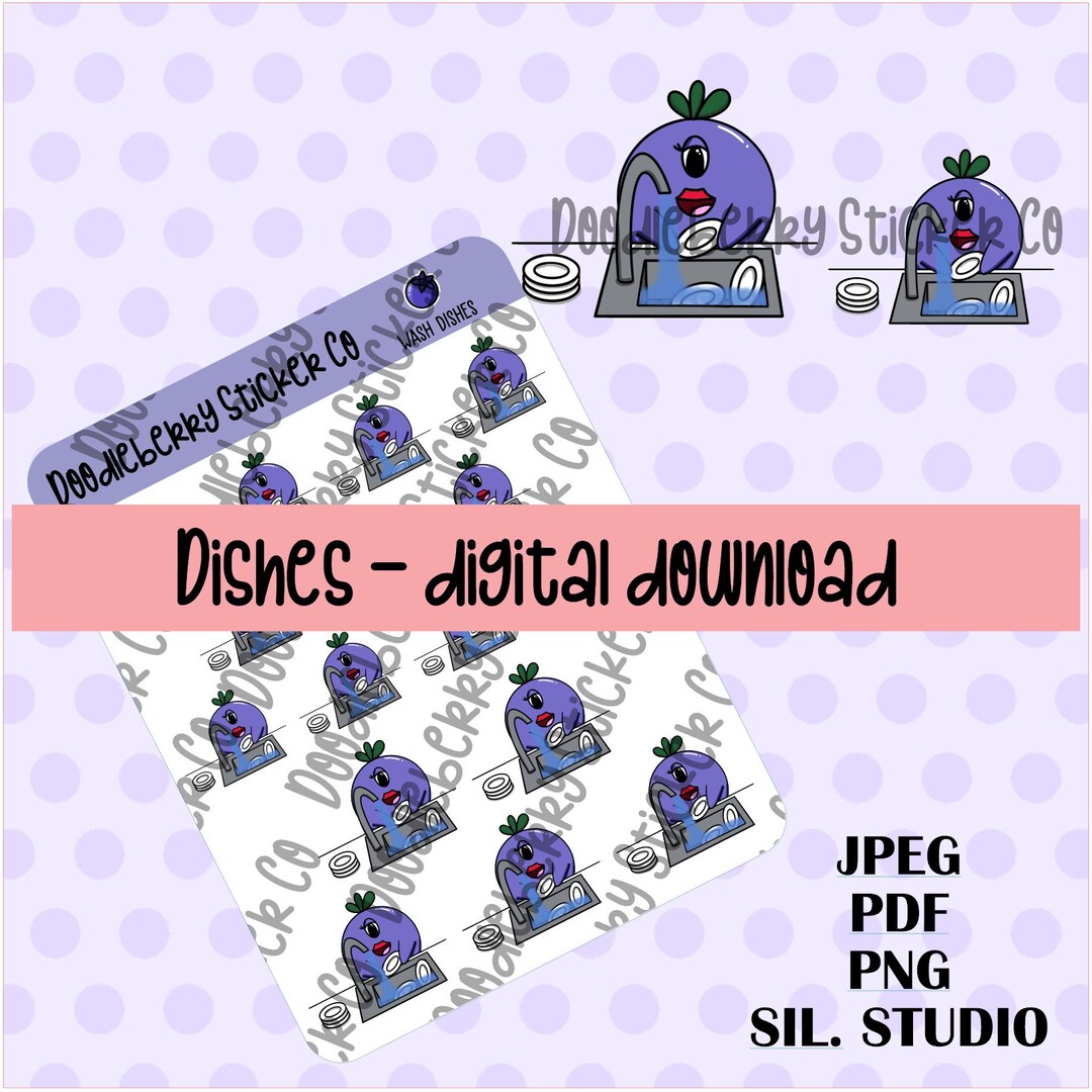 Wash Dishes Planner Stickers Digital to Print and Cut for Any Planner ...