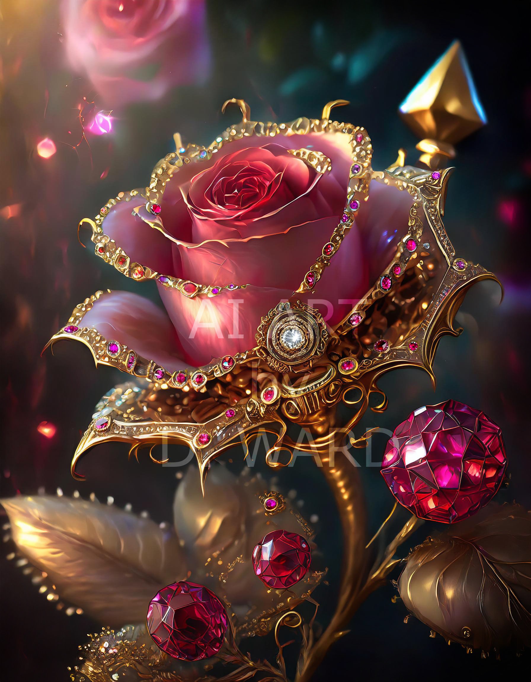 Pink Rose With Rubies and Gold - Etsy