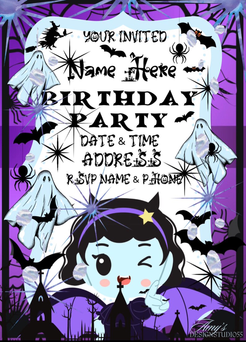 Vampire Girl Digital Birthday Invitation - Etsy