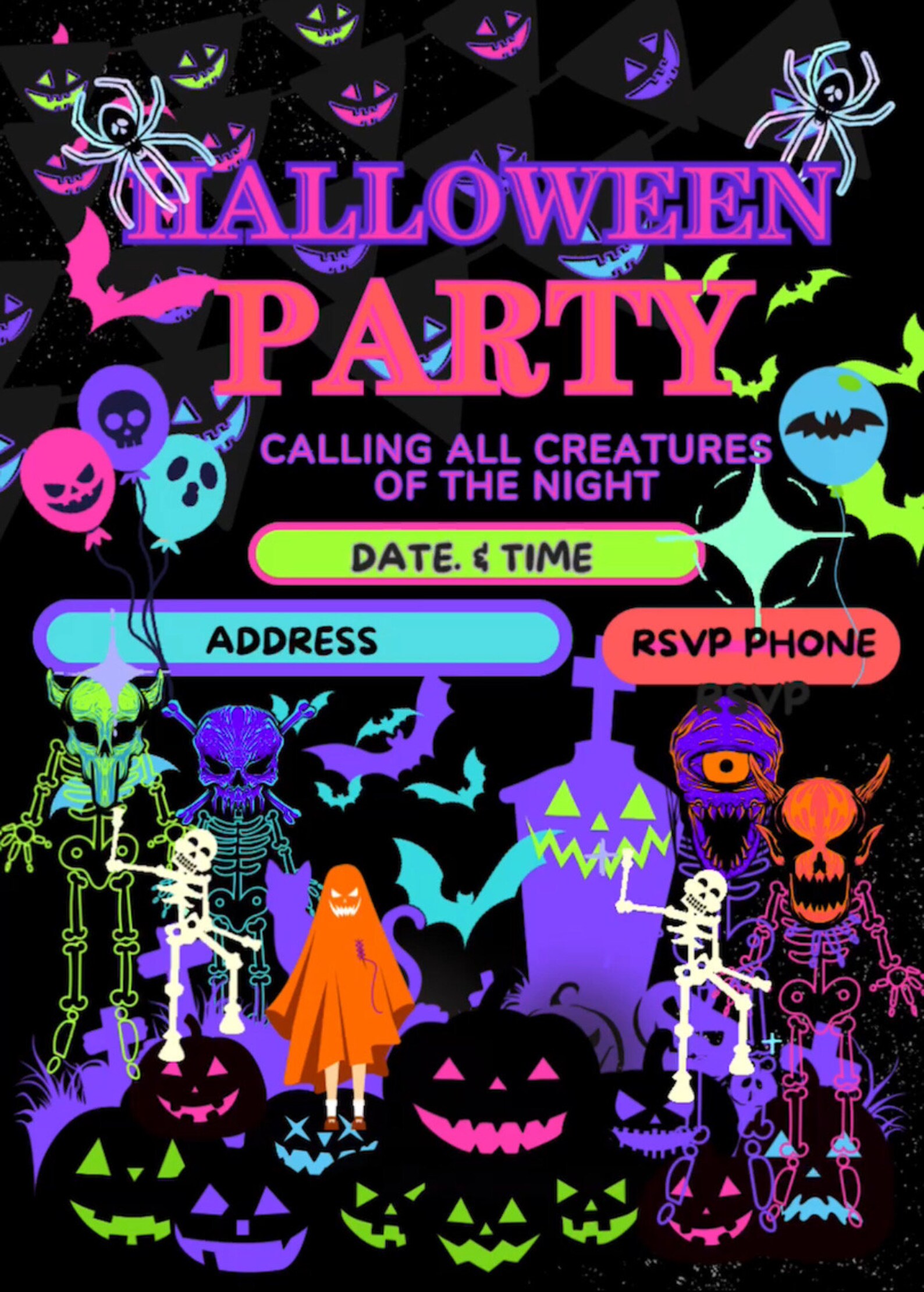 Neon Halloween Digital Party Invitation - Etsy