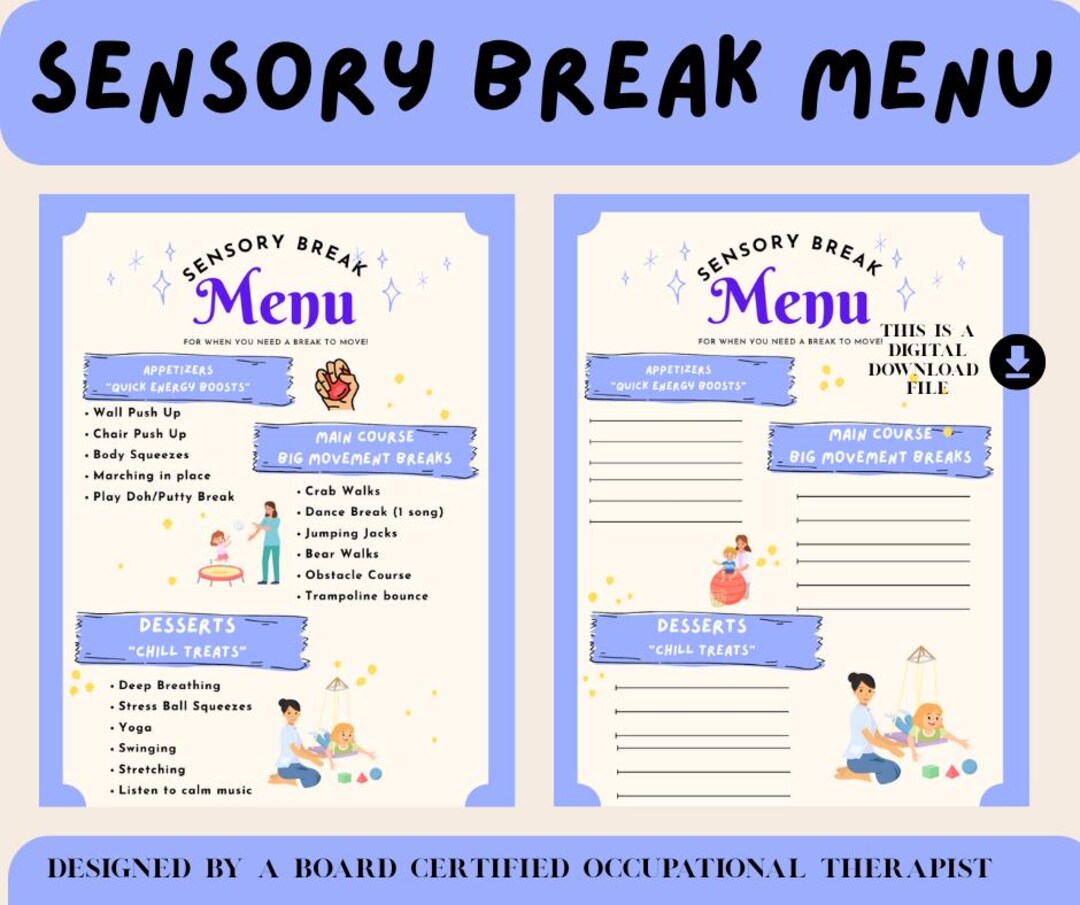 Sensory Break Menu for Kids | Printable Calm Down Activities | Brain ...