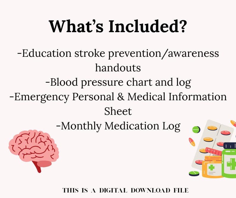 Stroke Education Printable Bundle: BE FAST Poster, Medication Log ...