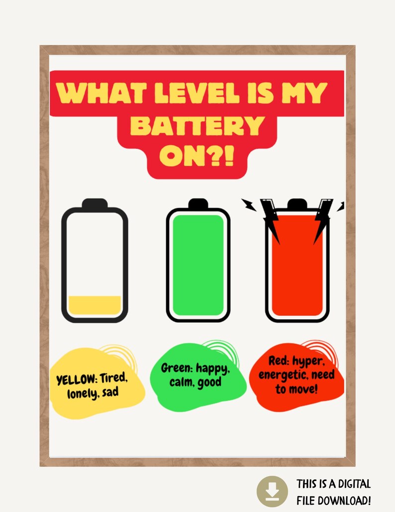 Printable OT Therapy Chart for Kids | Battery Level Emotional Tracker ...