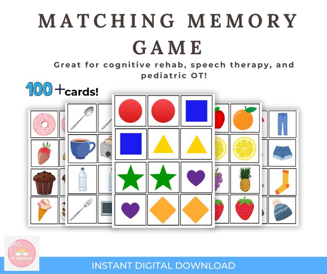 Printable Memory Matching Game: Cognitive Therapy Activity (digital ...
