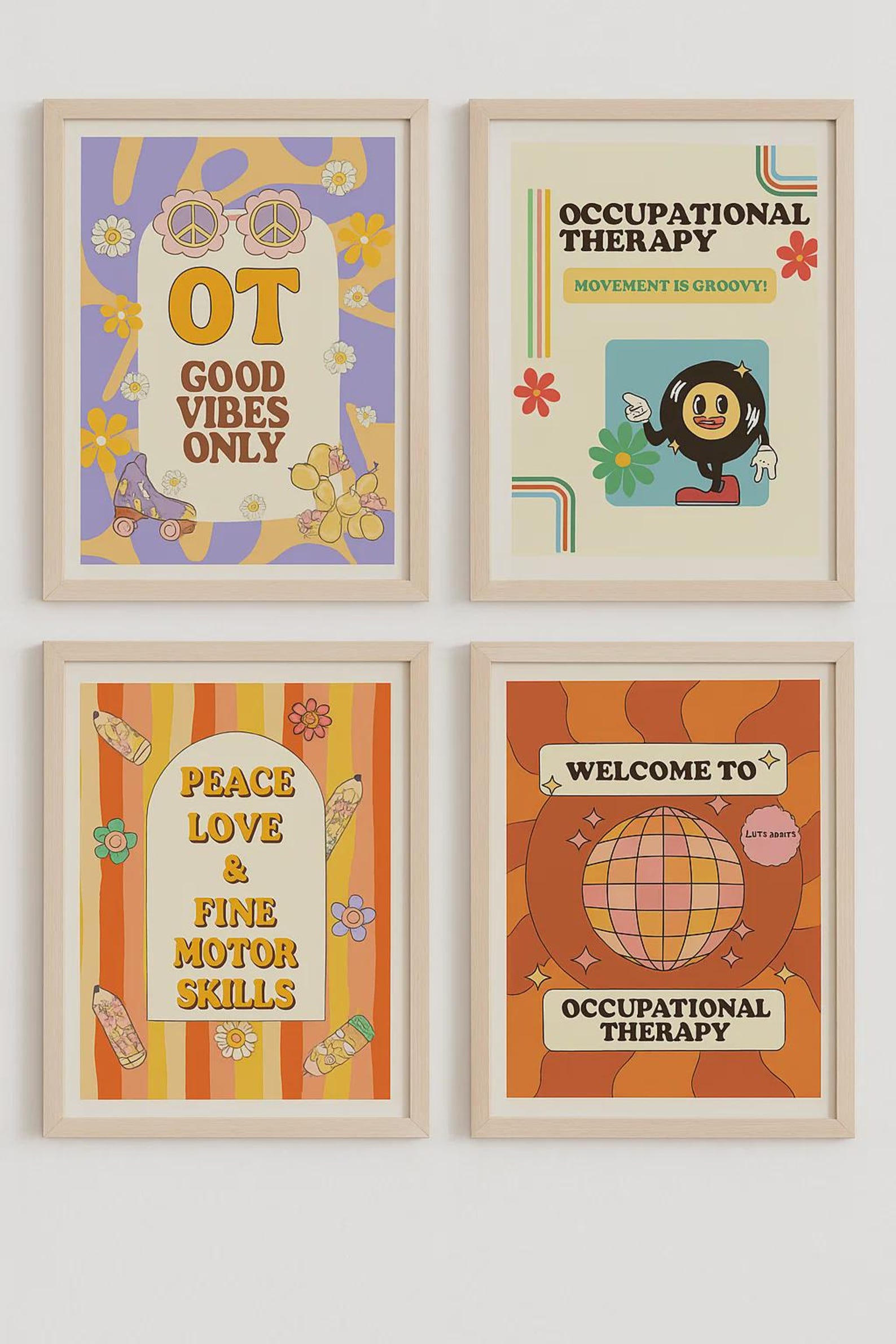 Groovy OT Poster Pack | Retro Occupational Therapy Wall Art Printable ...