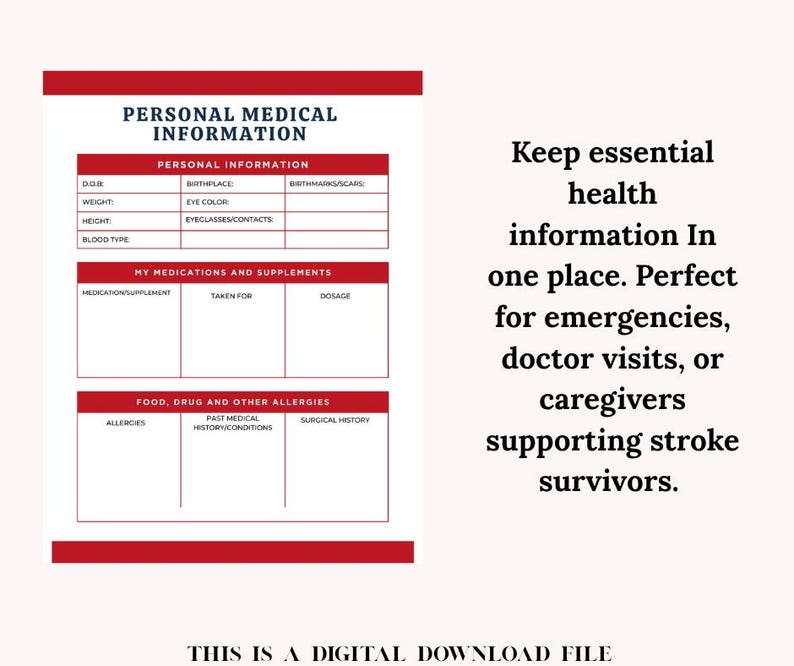 Stroke Education Printable Bundle: BE FAST Poster, Medication Log ...