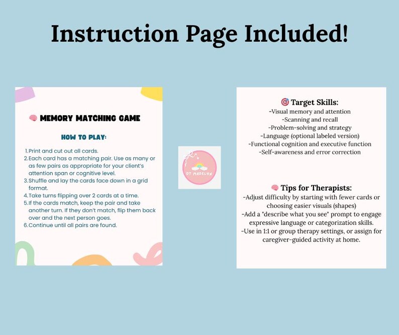 Printable Memory Matching Game: Cognitive Therapy Activity (digital ...