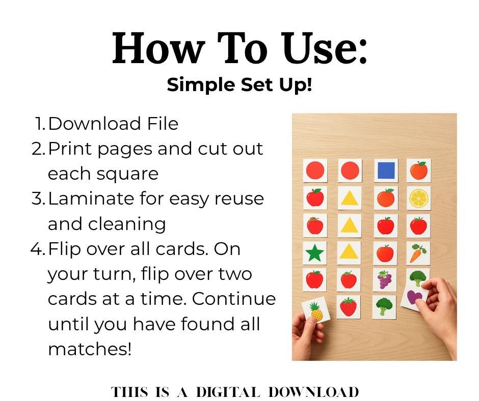 Printable Memory Matching Game: Cognitive Therapy Activity (digital ...