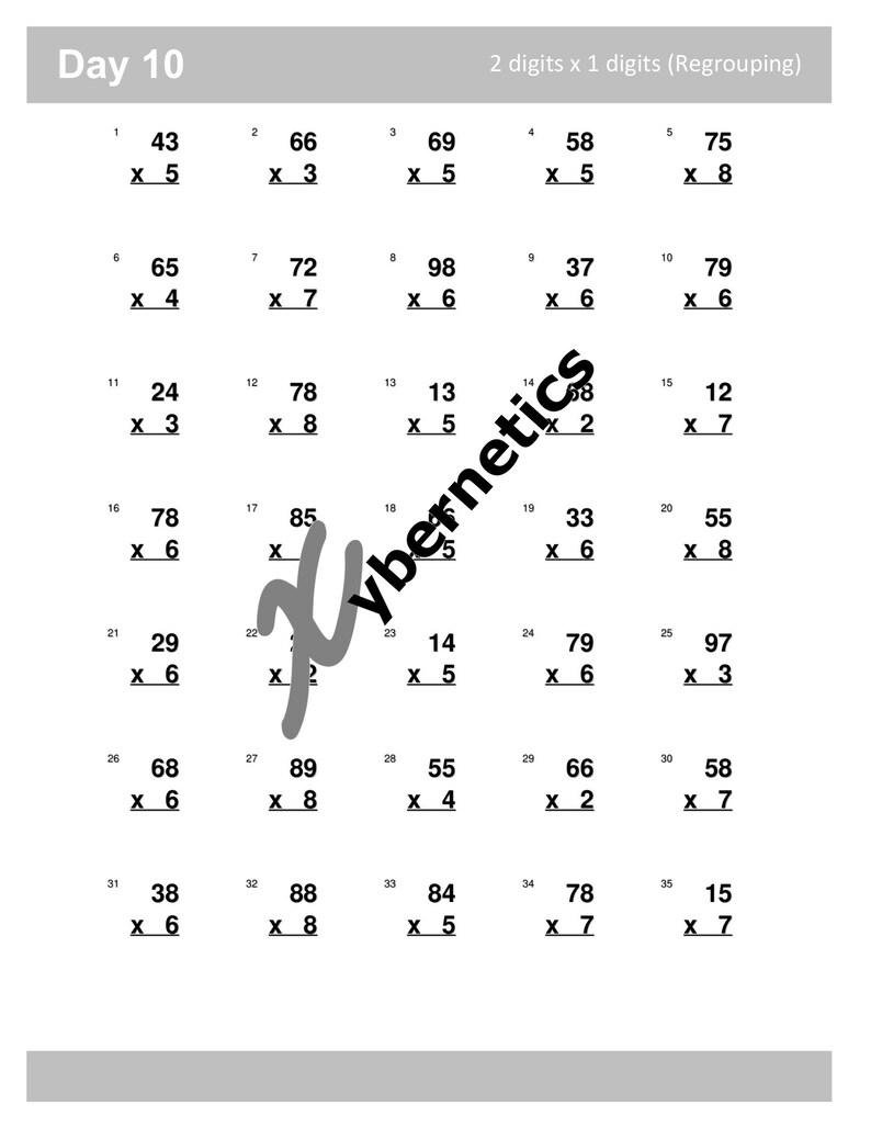 Math Worksheets - Printable - Instant Download - Multiplication - 2 ...