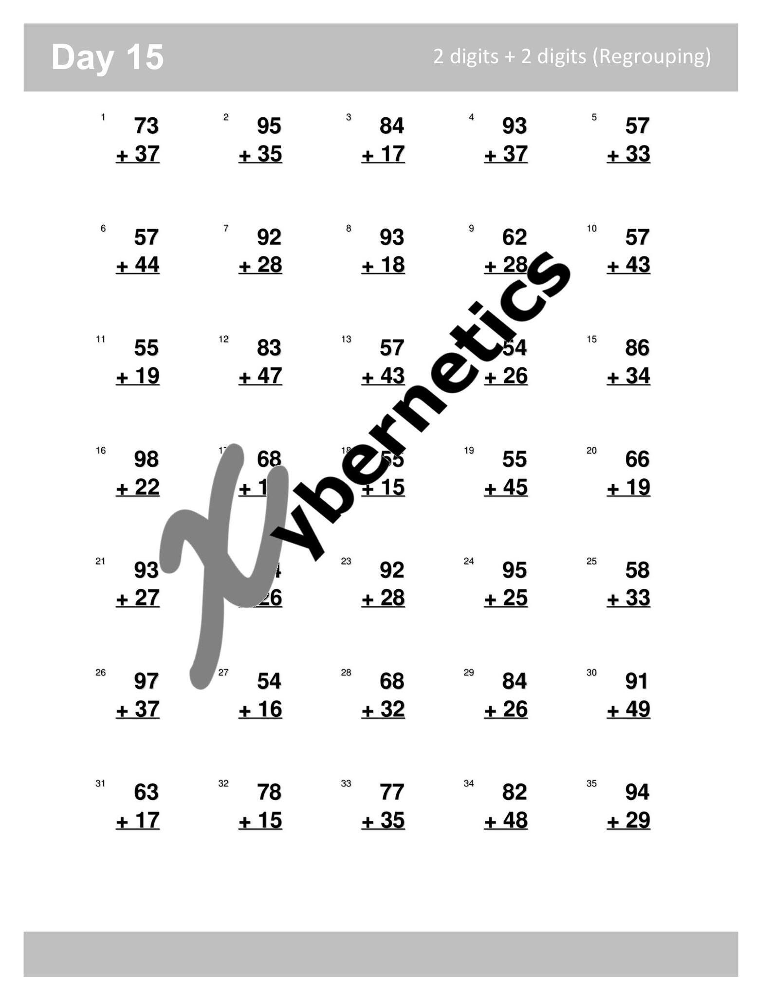 Math Worksheets - Printable - Instant Download - Addition - 2 Digits ...