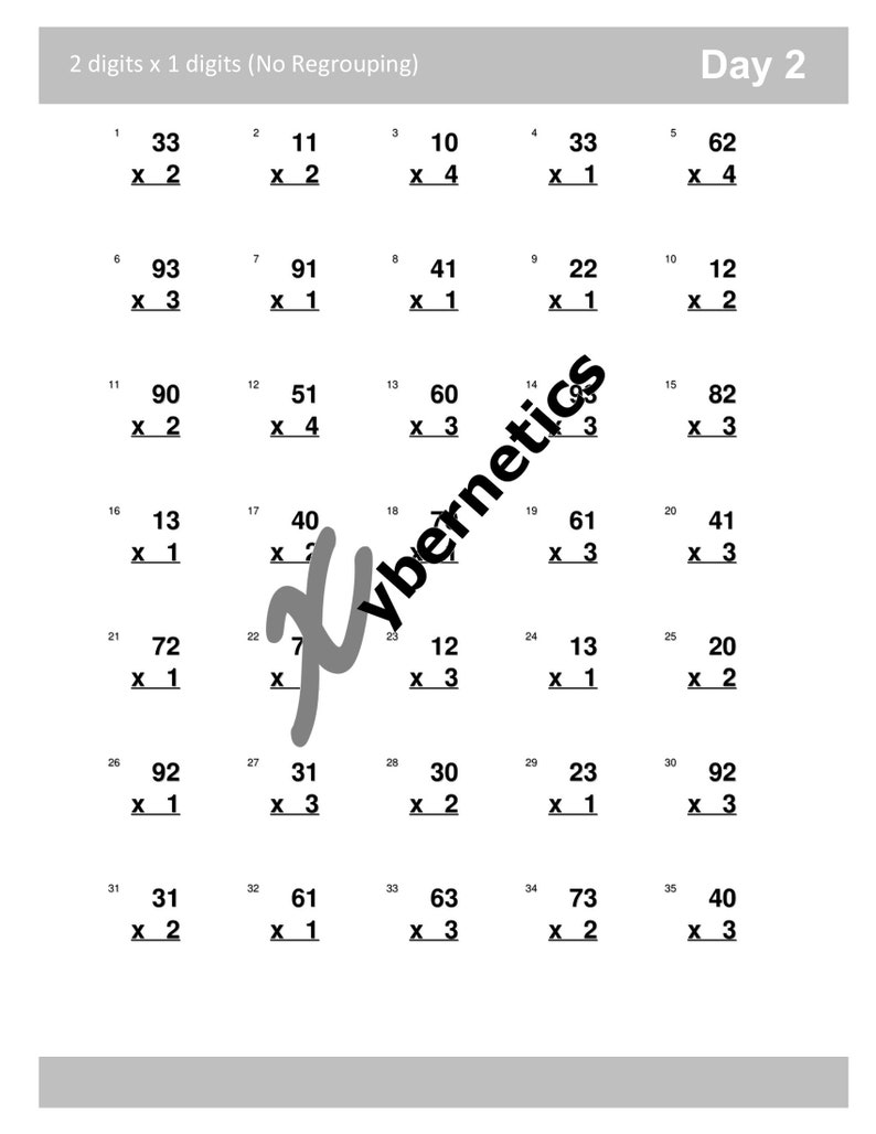 Math Worksheets - Printable - Instant Download - Multiplication - 2 ...