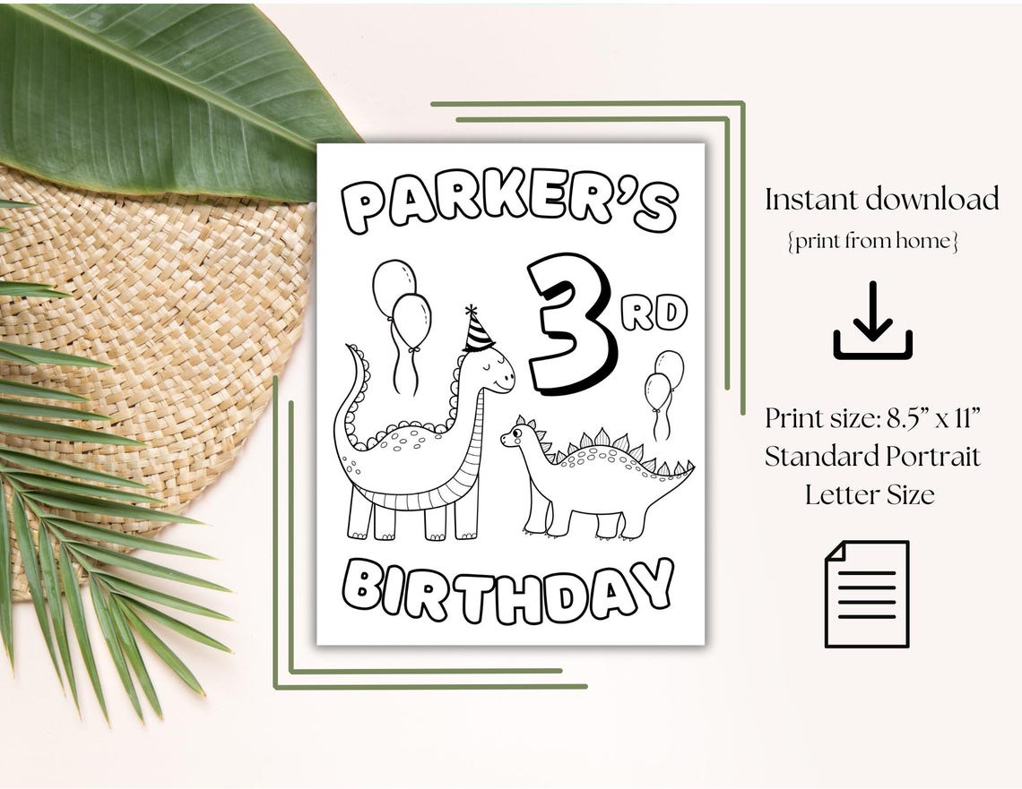 Personalized Dinosaur Birthday Coloring Pages | Personalized Dinosaur ...