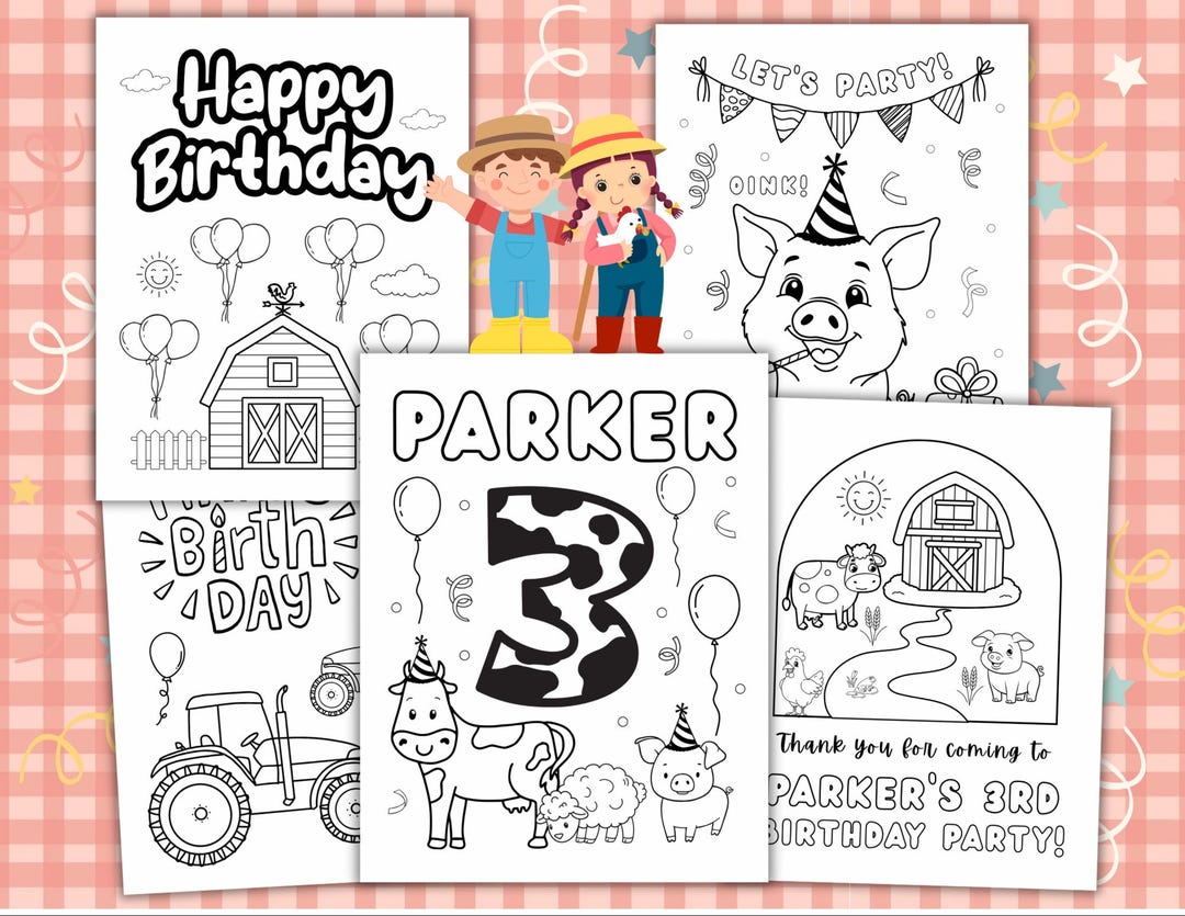 Personalized Farm Animals Birthday Coloring Pages (PDF Download) - Etsy