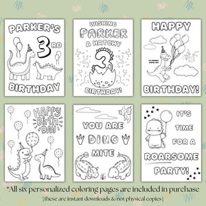 Personalized Dinosaur Birthday Coloring Pages | Party Downloads (PDF ...