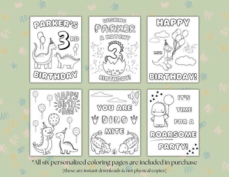 Personalized Dinosaur Birthday Coloring Pages | Party Downloads (PDF ...