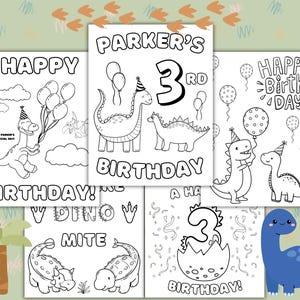 Personalized Dinosaur Birthday Coloring Pages | Party Downloads (PDF ...