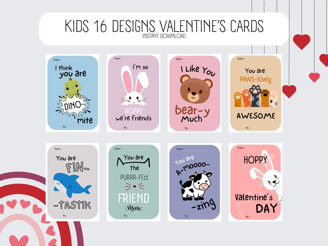 Printable Valentine Cards for Kids Instant Download Valentines Day ...