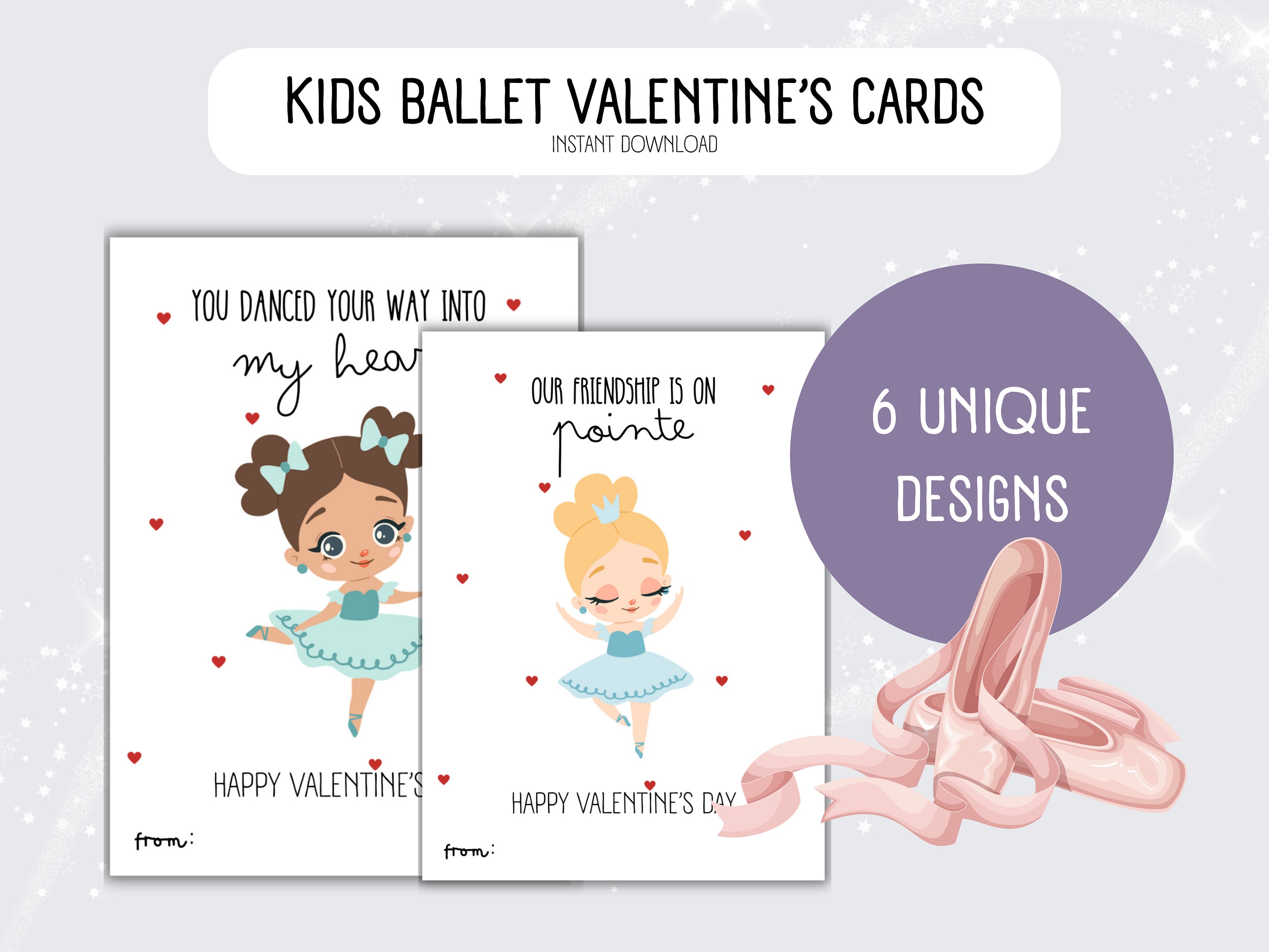 Printable Valentines Day Ballet Dance Cards for Kids HQ PDF Instant ...