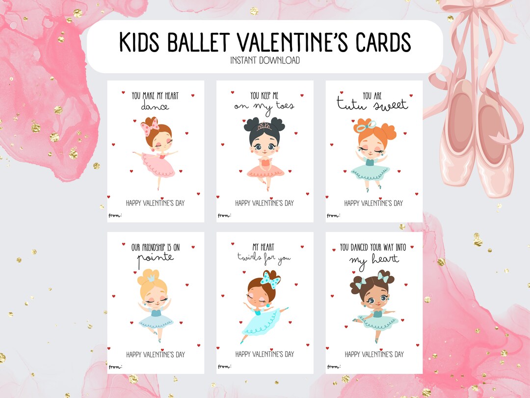 Printable Valentines Day Ballet Dance Cards for Kids HQ PDF Instant ...