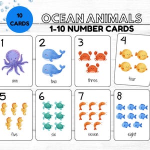 Ocean Number Cards, Sea Animal 1-10 Flashcards, Counting, Educational ...