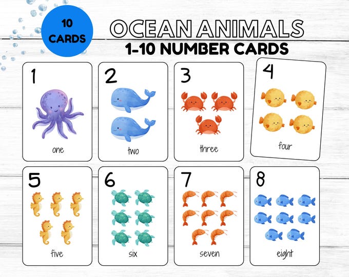 Ocean Number 1-10 Flashcards,sea Animals Number Cards,sea Animals ...