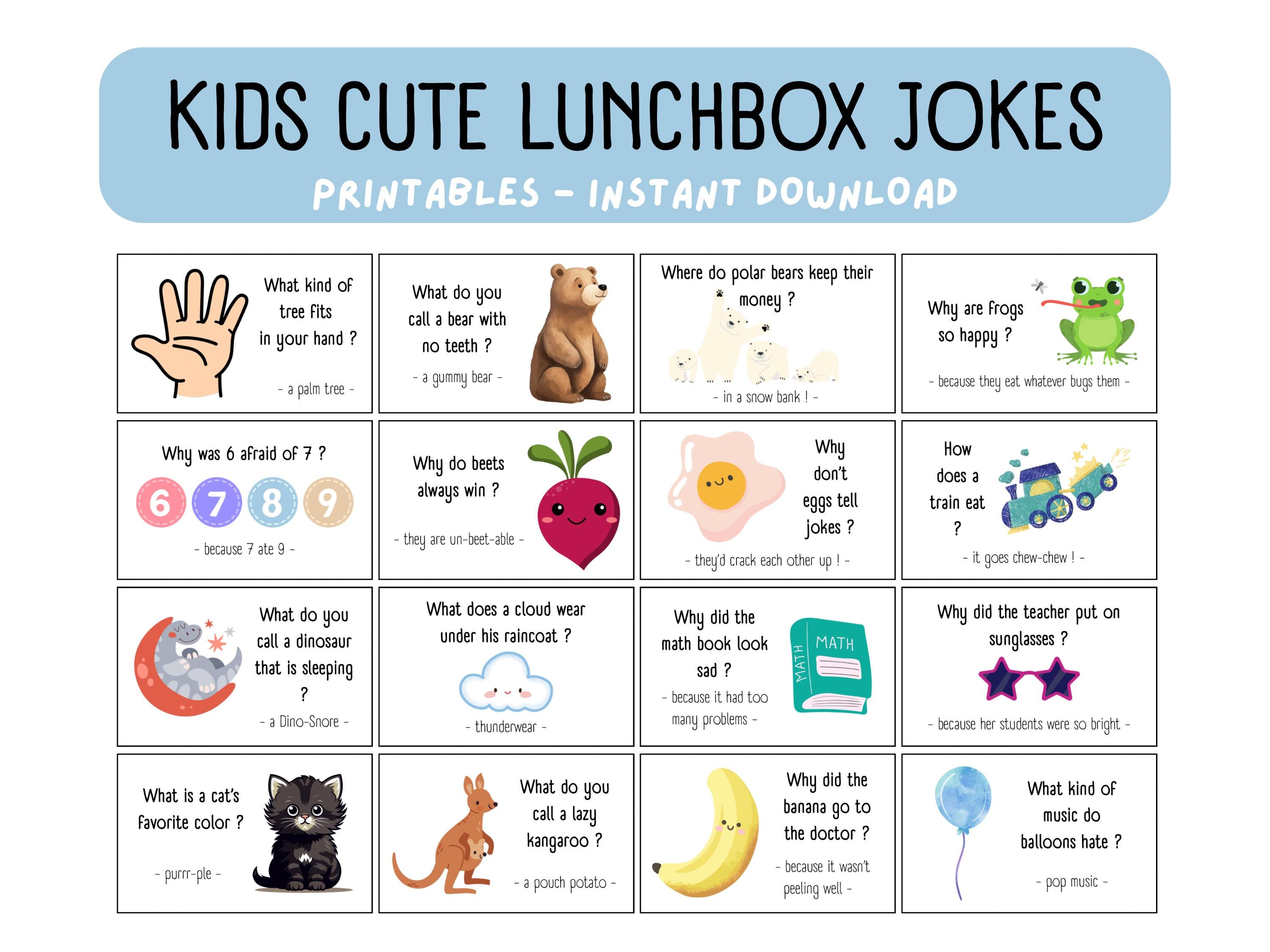 Printable Cute Lunchbox Jokes for Kids - HQ PDF Instant Download - Joke ...