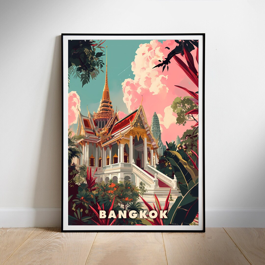 Bangkok Travel Poster: Thailand Temple Art Print (digital Download) - Etsy