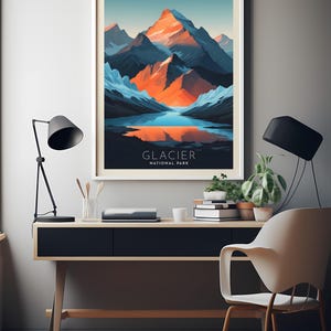 Glacier Travel Poster Digital Printable Wall Art, National Park Print ...