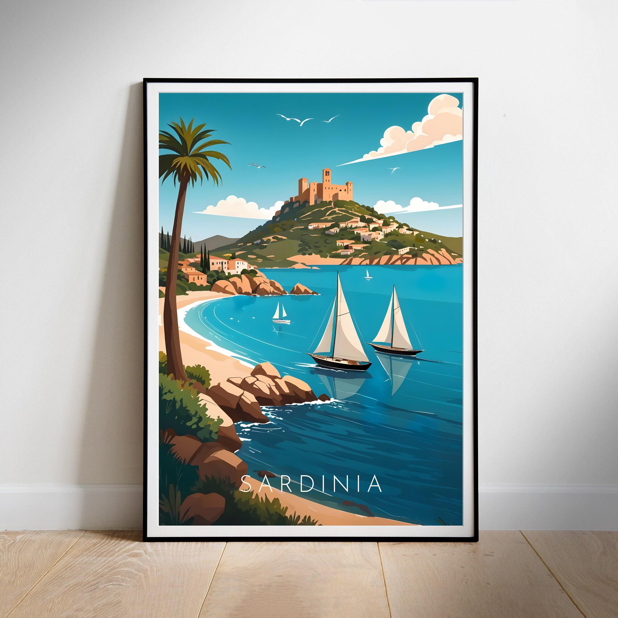 Sardinia Italy Travel Poster: Coastal Sailboats Art (digital Download ...