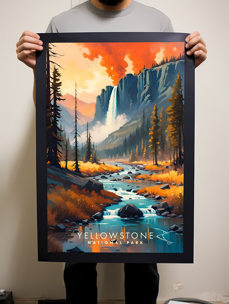Yellowstone National Park Travel Poster: Landscape Wall Art (digital ...
