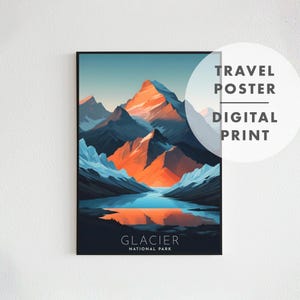 Glacier Travel Poster Digital Printable Wall Art, National Park Print ...