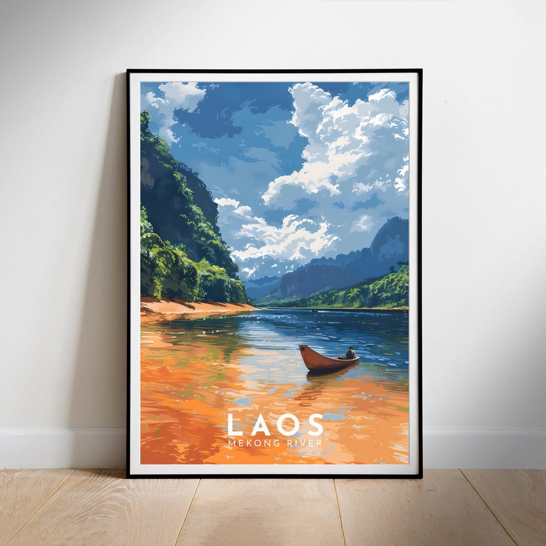 Laos Travel Poster Digital Printable Wall Art, Mekong River, Instant ...