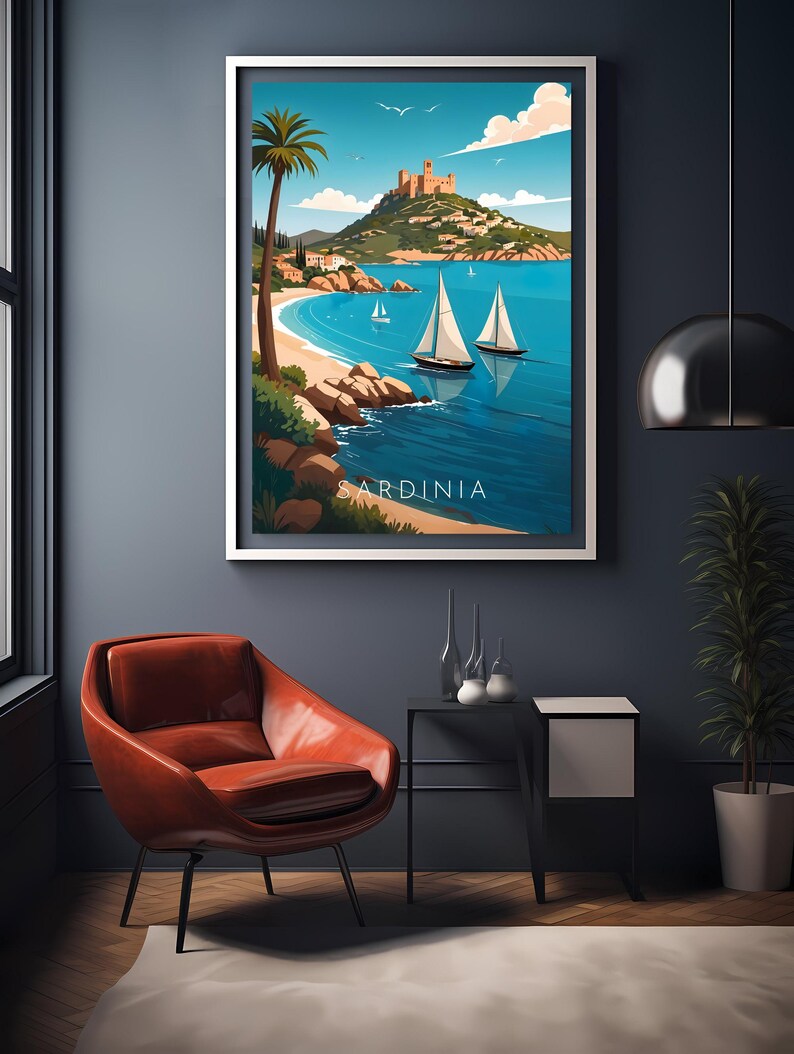 Sardinia Italy Travel Poster: Coastal Sailboats Art (digital Download ...