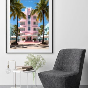 Travel Poster Miami, Vintage Florida Art-deco Inspired Digital Wall Art ...