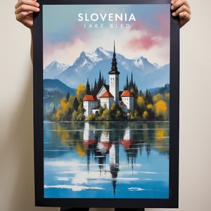 Slovenia Travel Poster Digital Printable Wall Art, Lake Bled Instant Download, Hanging Decor ...
