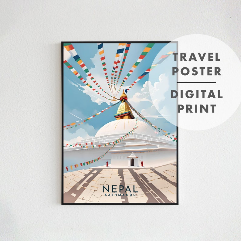 Nepal Kathmandu Travel Poster Digital Printable Wall Art, Instant ...