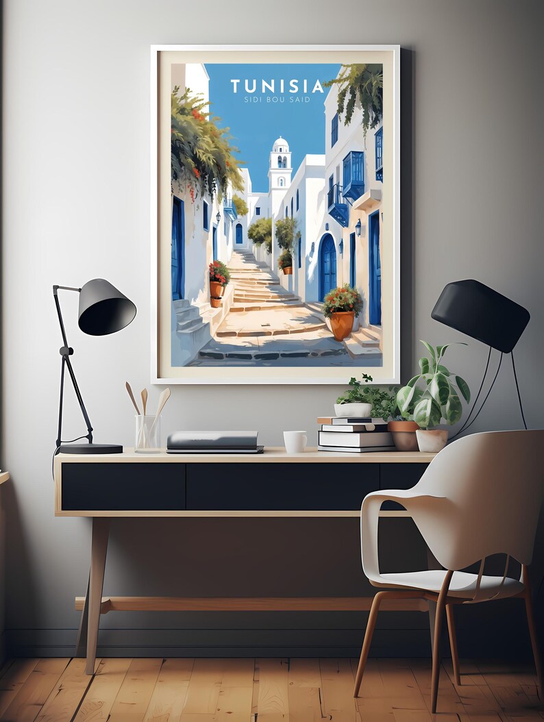 Tunisia Travel Poster: Sidi Bou Said Art Print (digital Download) - Etsy